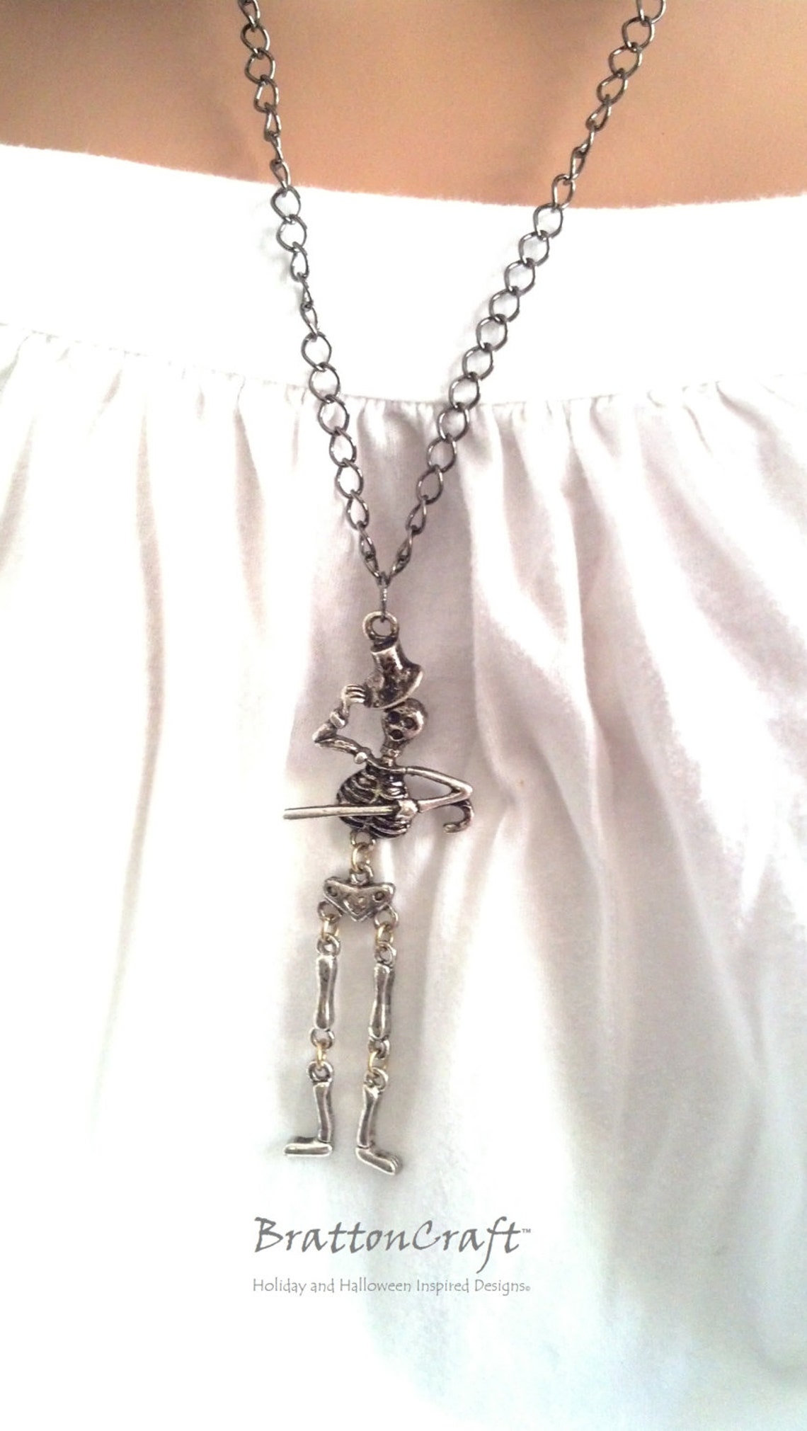 Big Silver Skeleton Necklace - Long Silver Skeleton Necklace - Fun ...