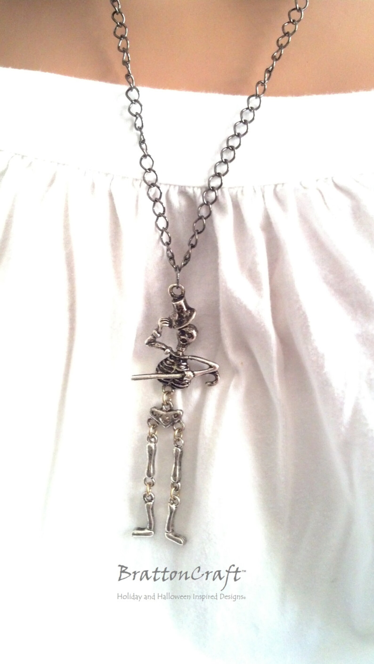 Big Silver Skeleton Necklace - Long Silver Skeleton Necklace - Fun ...