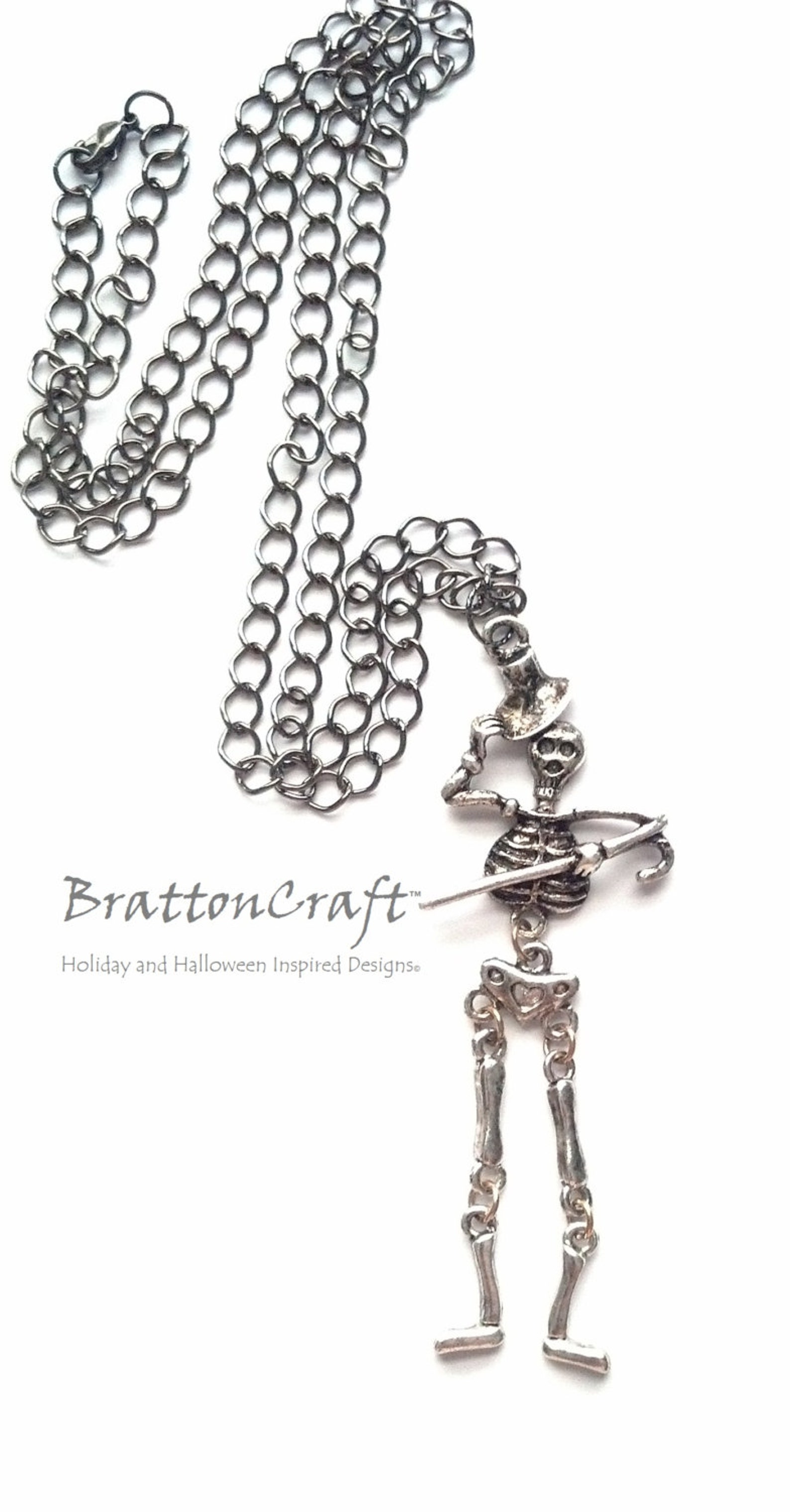 Big Silver Skeleton Necklace - Long Silver Skeleton Necklace - Fun ...