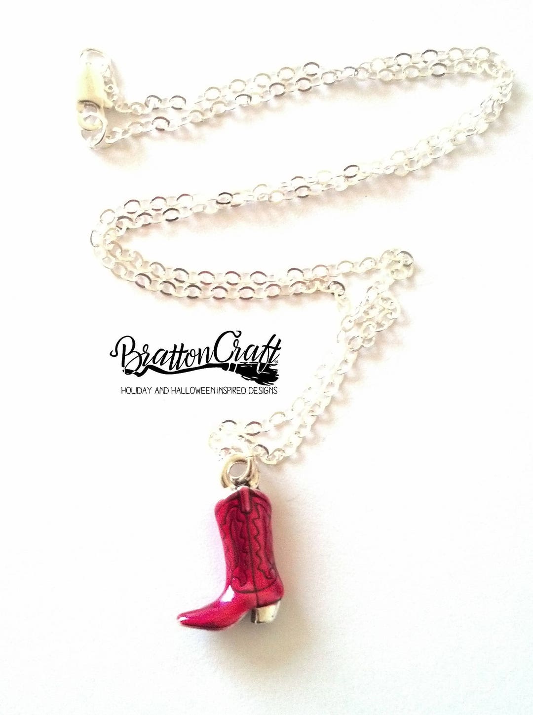 Hand-painted Red Cowboy Boot Necklace: Silver Western Jewelry - Etsy