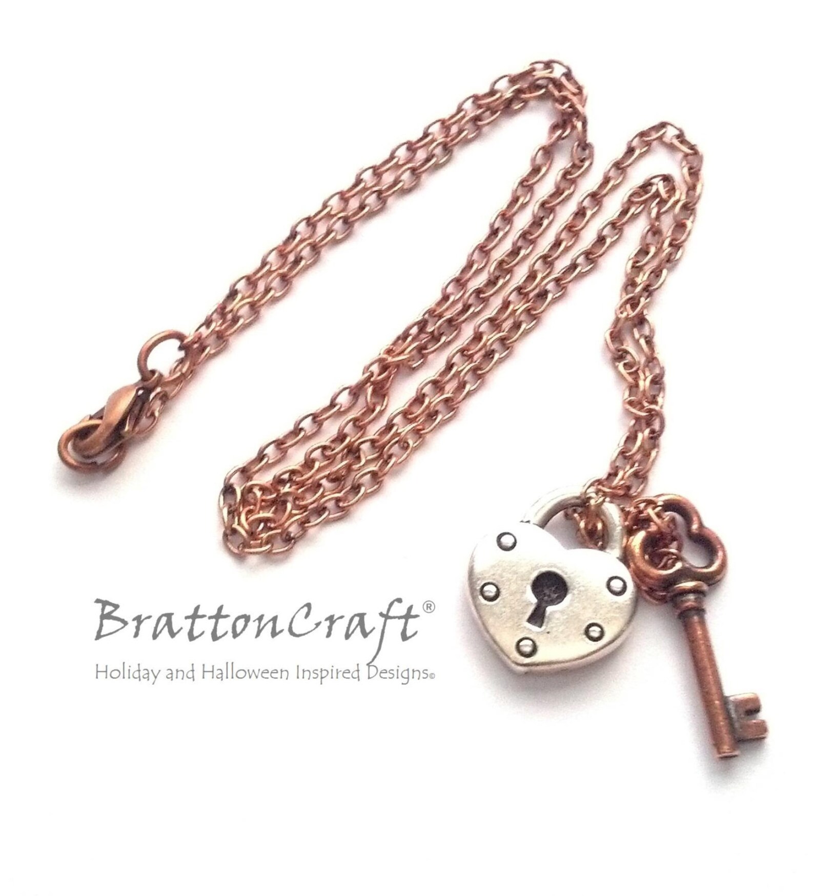 Silver Heart Lock and Copper Key Necklace Silver Heart Lock | Etsy