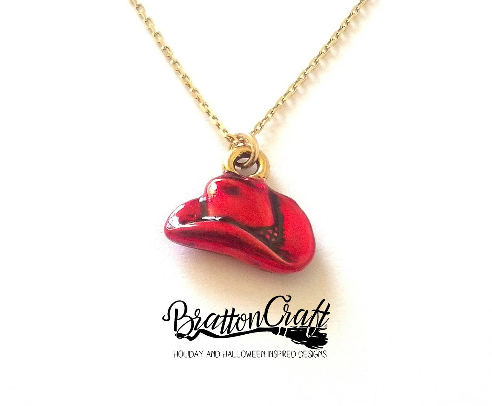 Red and Gold Cowboy Hat Necklace Western Hat Necklace | Etsy