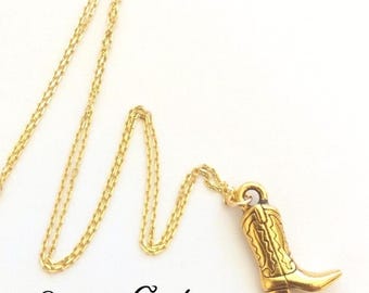 Gold Cowboy Boot Charm Necklace: Western Style Jewelry - Etsy
