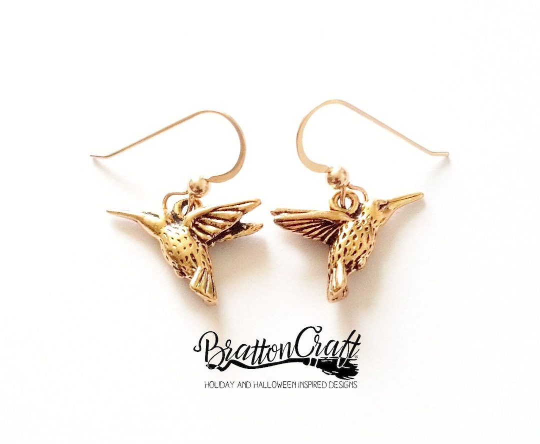 3D Gold Hummingbird Earrings - Hummingbird Earrings - Bird Earrings ...