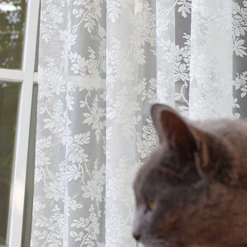 TINA Vintage Patterned Dark Ivory Net Tulle Lace Curtain Full - Etsy