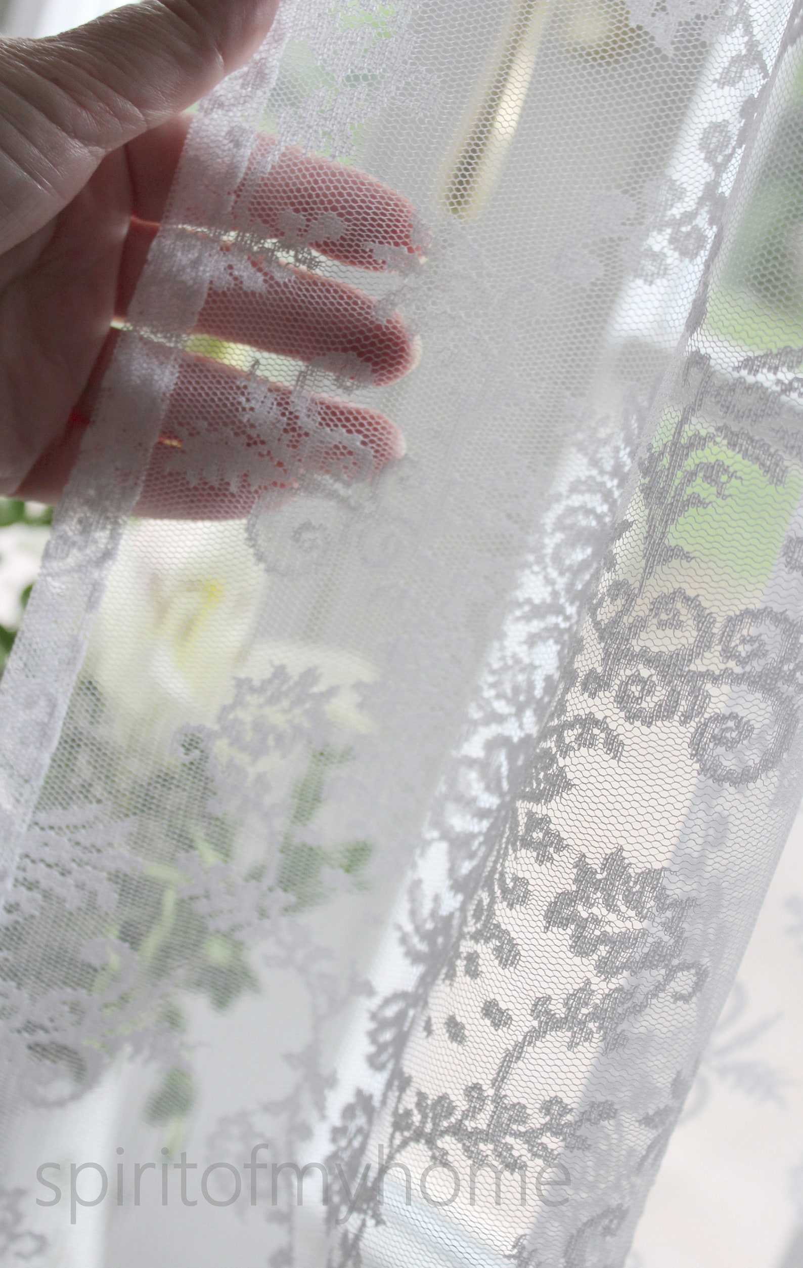 ESTÉE' Elegant French Embroidered White Net Lace Curtain Sale by Panel ...