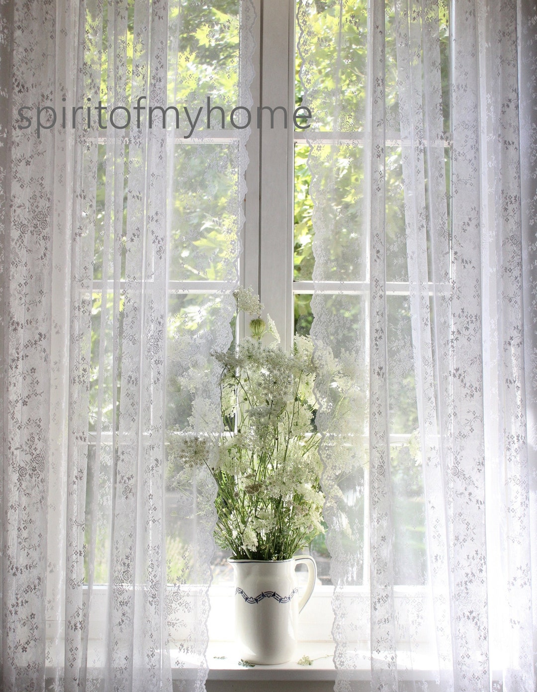 One Set of 'BONNIE' Romantical White Colored French Net Lace Curtain ...