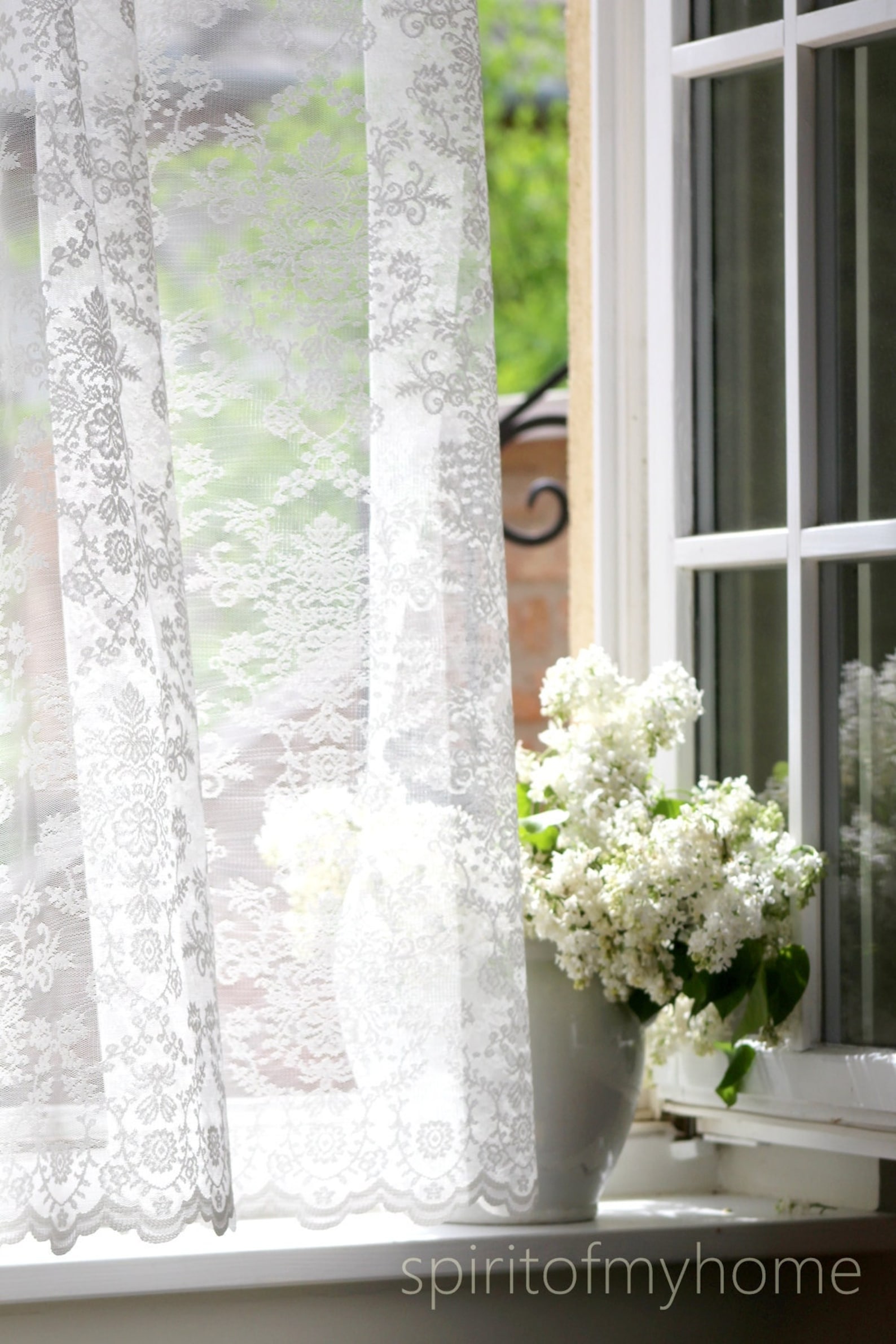 ESTÉE' Elegant French Embroidered White Net Lace Curtain Sale by Panel ...