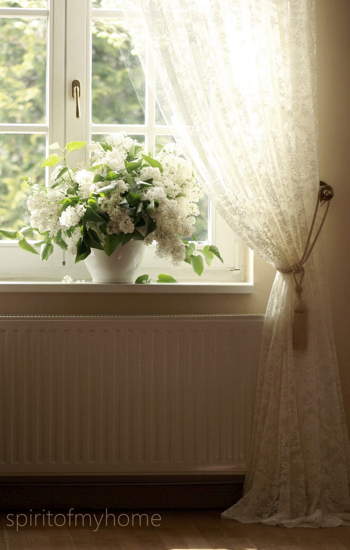 ESTÉE' Elegant French Embroidered White Net Lace Curtain Sale by Panel ...