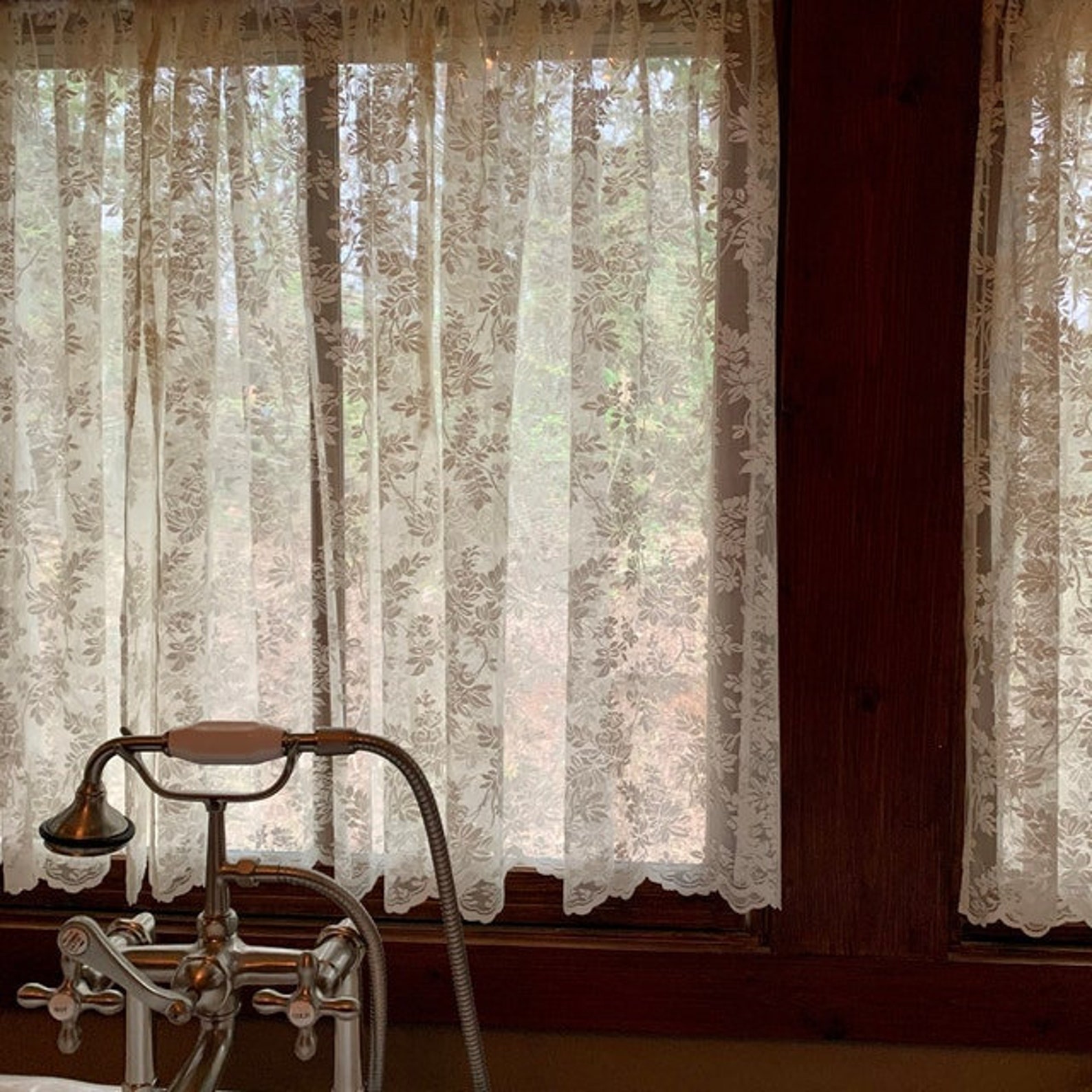 TINA Vintage Patterned Dark Ivory Net Tulle Lace Curtain Full - Etsy