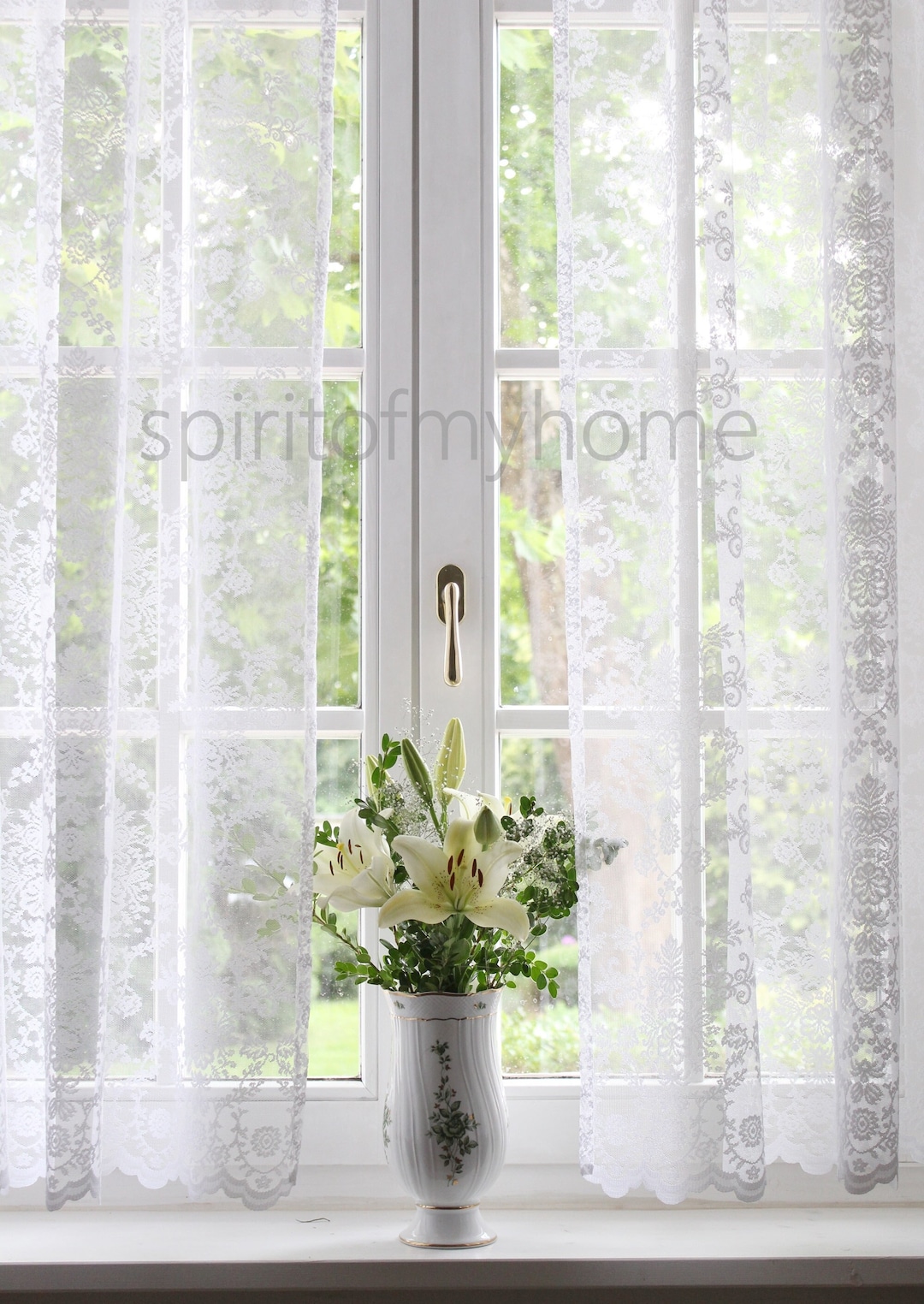 ESTÉE' Elegant French Embroidered White Net Lace Curtain Sale by Panel ...