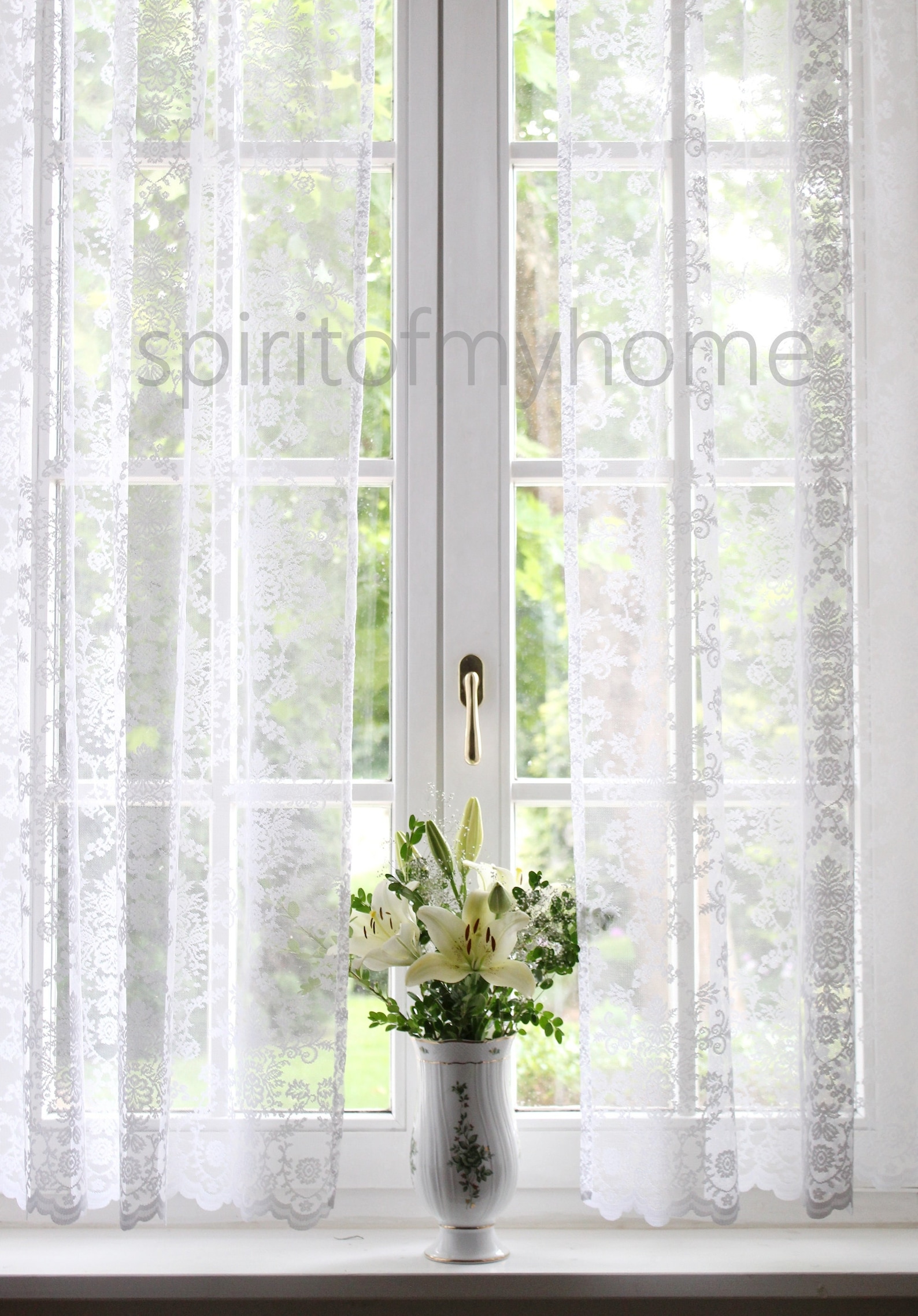 ESTÉE' Elegant French Embroidered White Net Lace Curtain Sale by Panel ...