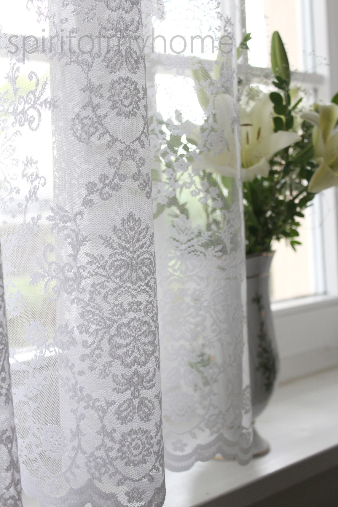 ESTÉE' Elegant French Embroidered White Net Lace Curtain Sale by Panel ...