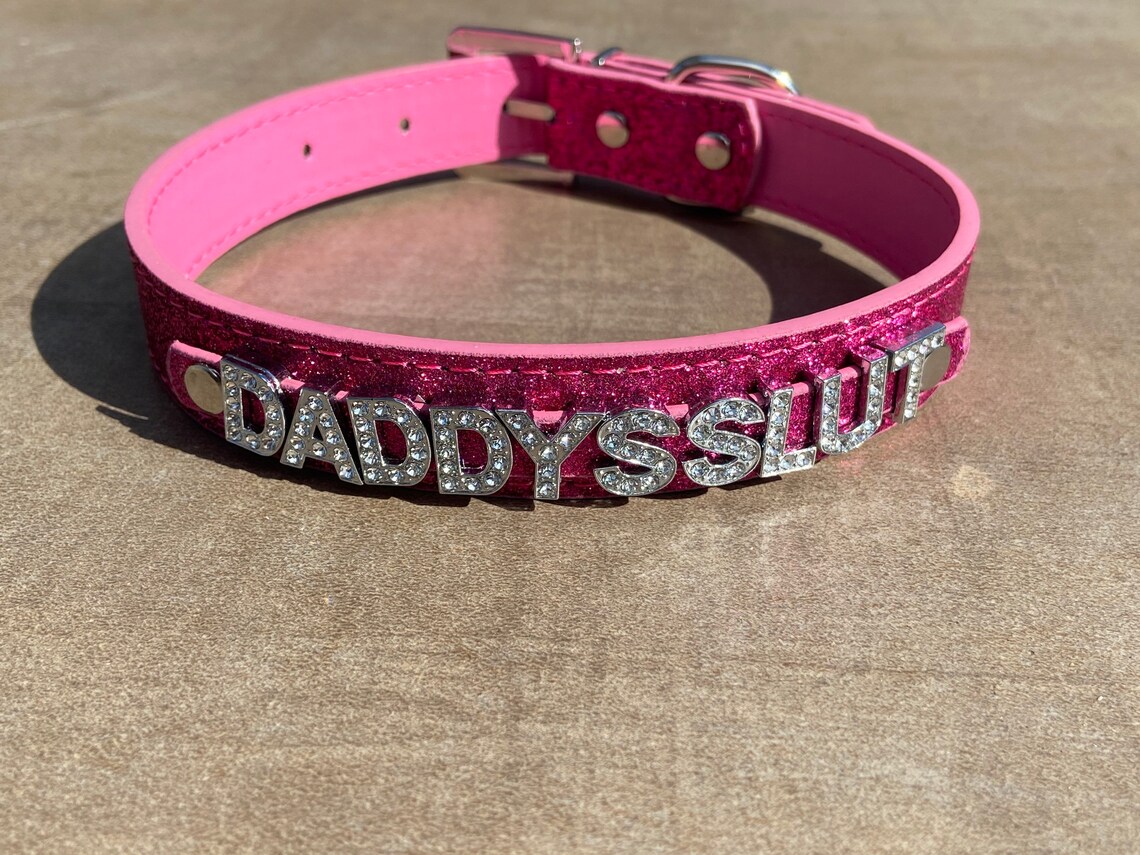 DADDYS SLUT rhinestone choker sparkly baby pink bdsm collar | Etsy