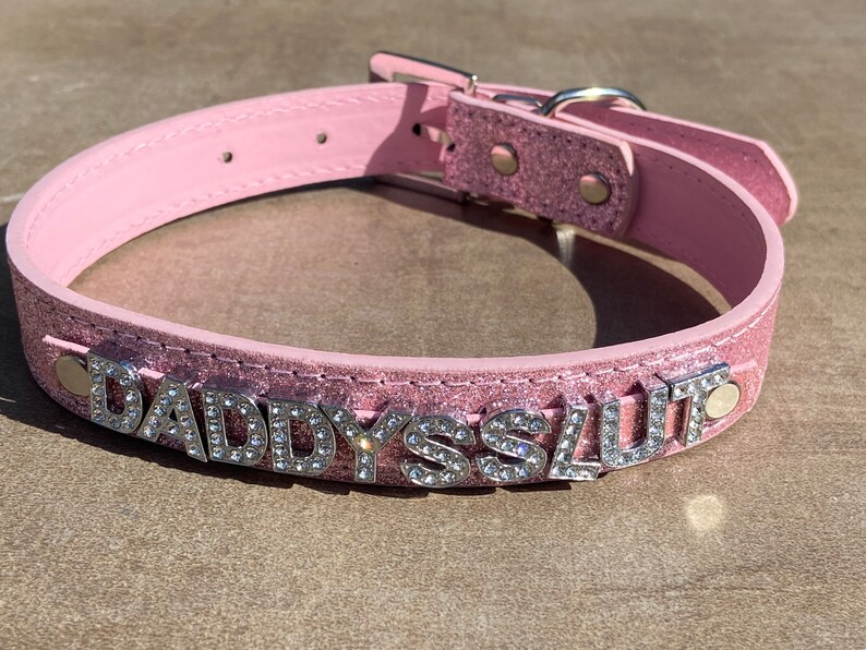 DADDYS SLUT rhinestone choker sparkly baby pink bdsm collar | Etsy