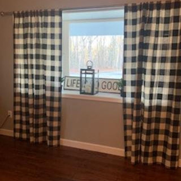 Black and Cream Buffalo Check Curtains - Etsy