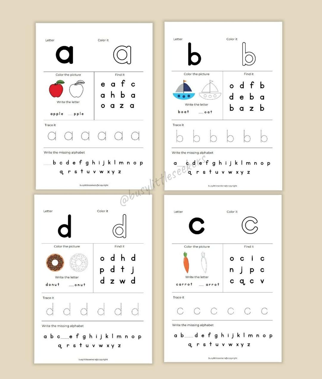 Daily Alphabet Activity Sheets for Early Learners Homeschool, Preschool ...