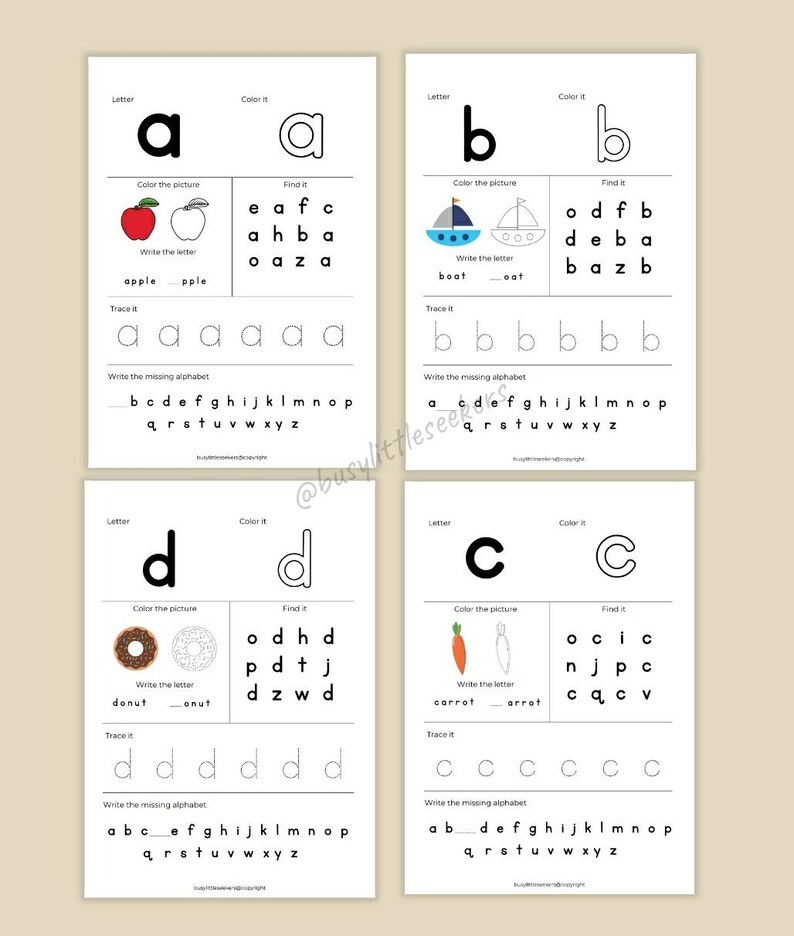 Daily Alphabet Activity Sheets for Early Learners Homeschool, Preschool ...