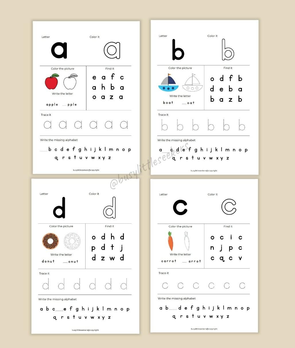 Daily Alphabet Activity Sheets for Early Learners Homeschool, Preschool ...