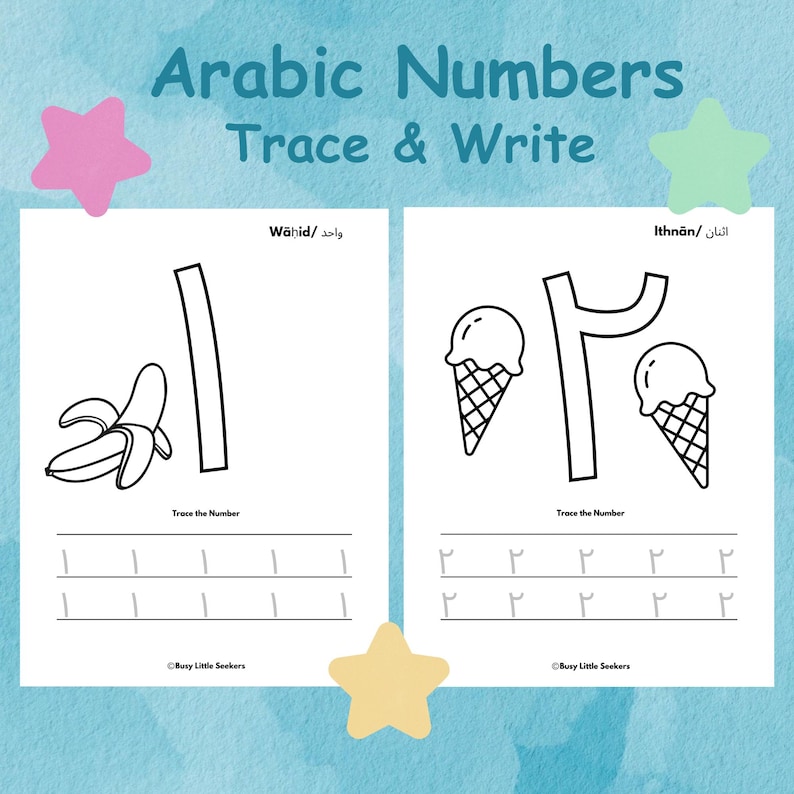 Arabic Number Worksheets, Easy and Bold for Coloring, Trace and Write ...