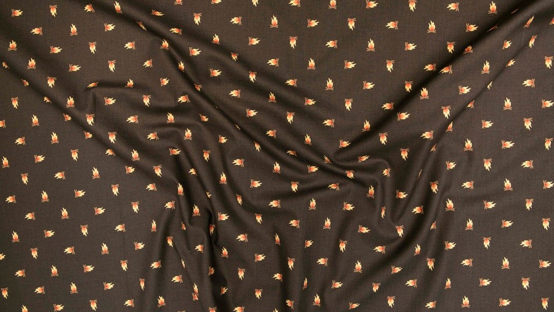Campfire Fabric: Camping Crew Wood Fire Print, Cotton and Steel - Etsy