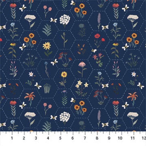 Navy Floral Fabric - Etsy
