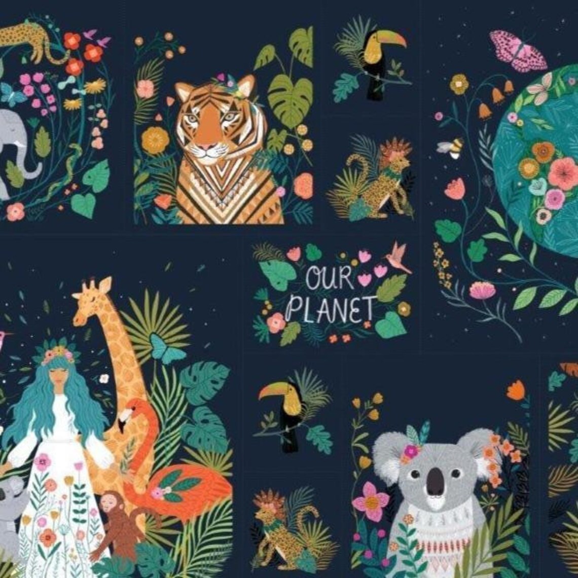 Our Planet Panel Cotton Fabrics Jungle Animals Mother Earth - Etsy