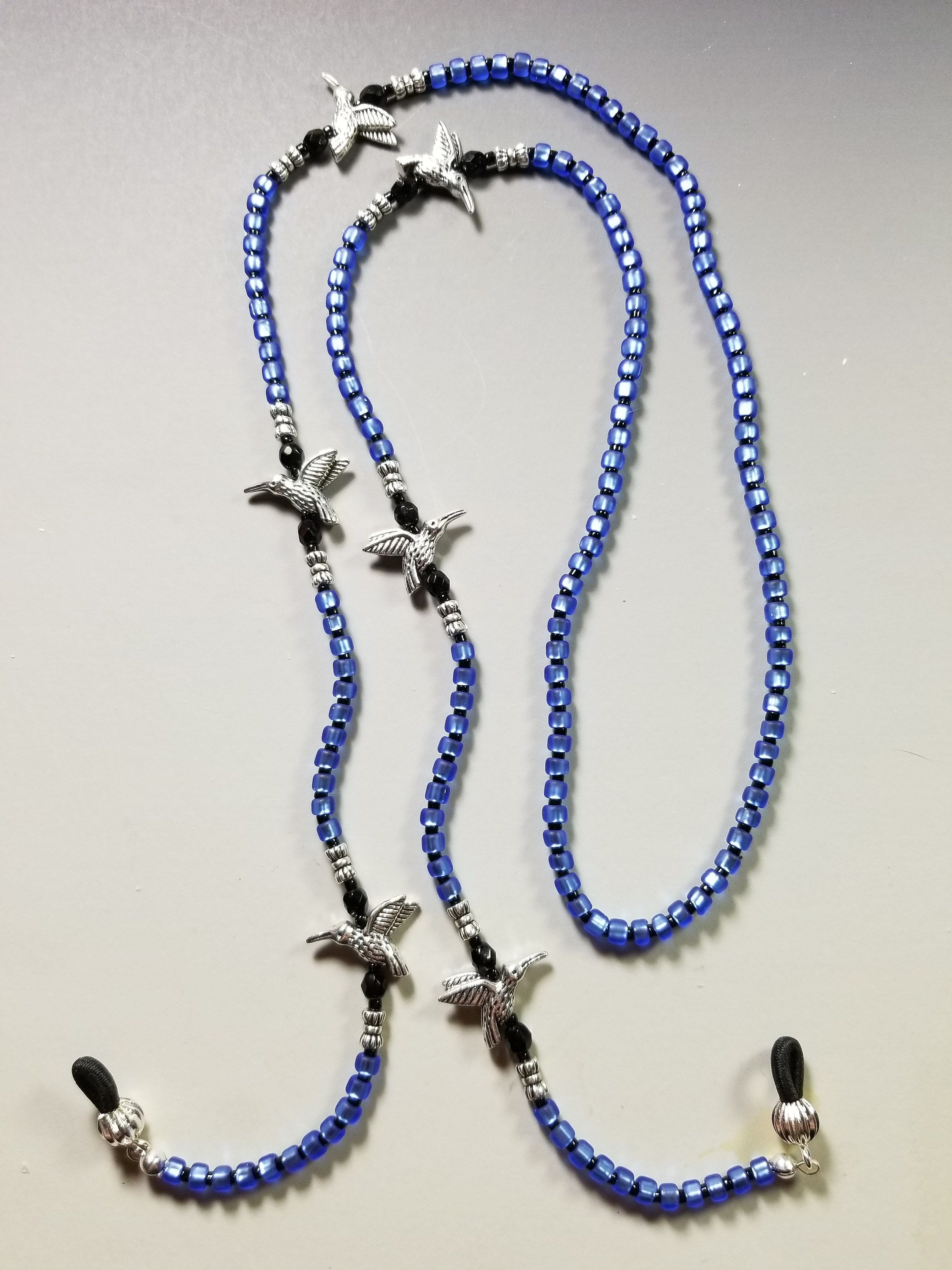 3 Colors ! Eyeglass Chain With Glass and Crystal Beads, and Tibetan Silver Hummingbirds in Your ...