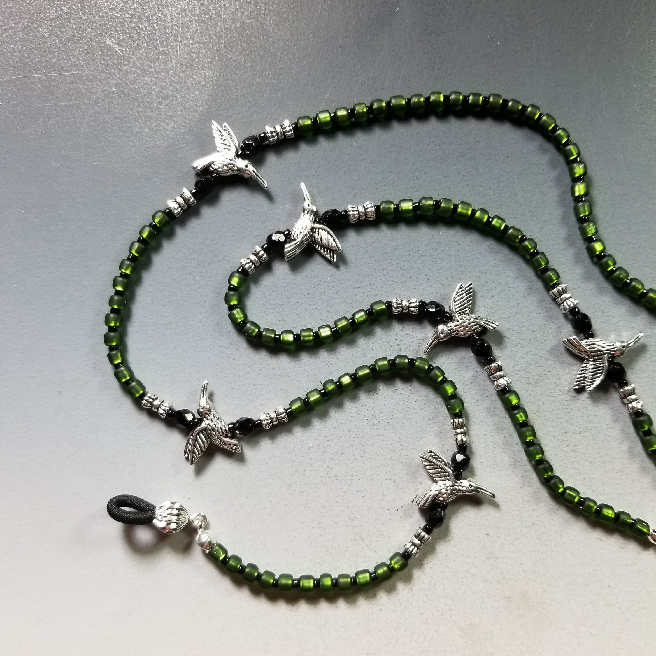 3 Colors ! Eyeglass Chain With Glass and Crystal Beads, and Tibetan Silver Hummingbirds in Your ...