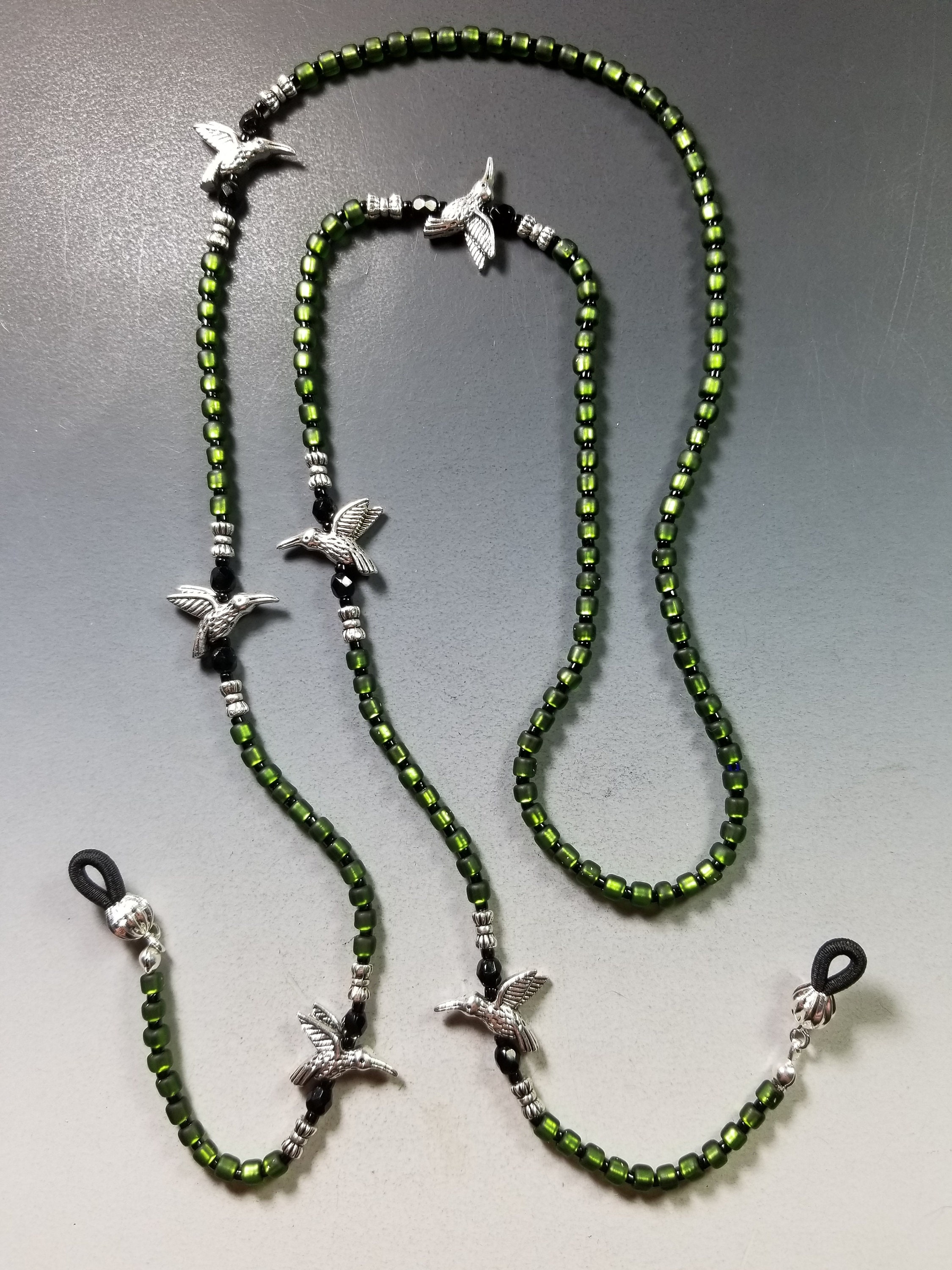 3 Colors ! Eyeglass Chain With Glass and Crystal Beads, and Tibetan Silver Hummingbirds in Your ...