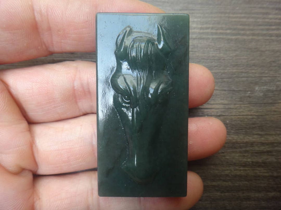 Hand-carved Natural Green Jade Horse Head Mascot Pendant - Etsy
