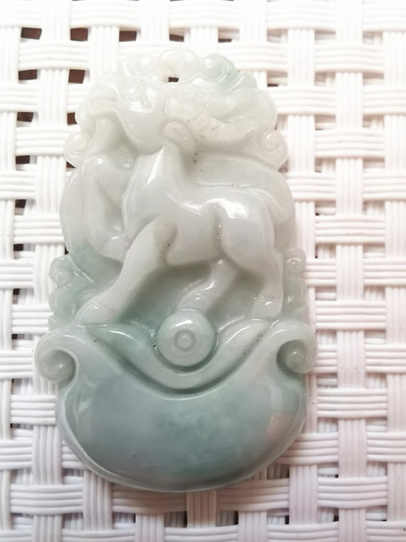 Natural shallow green jade pendant sheep mascot | Etsy