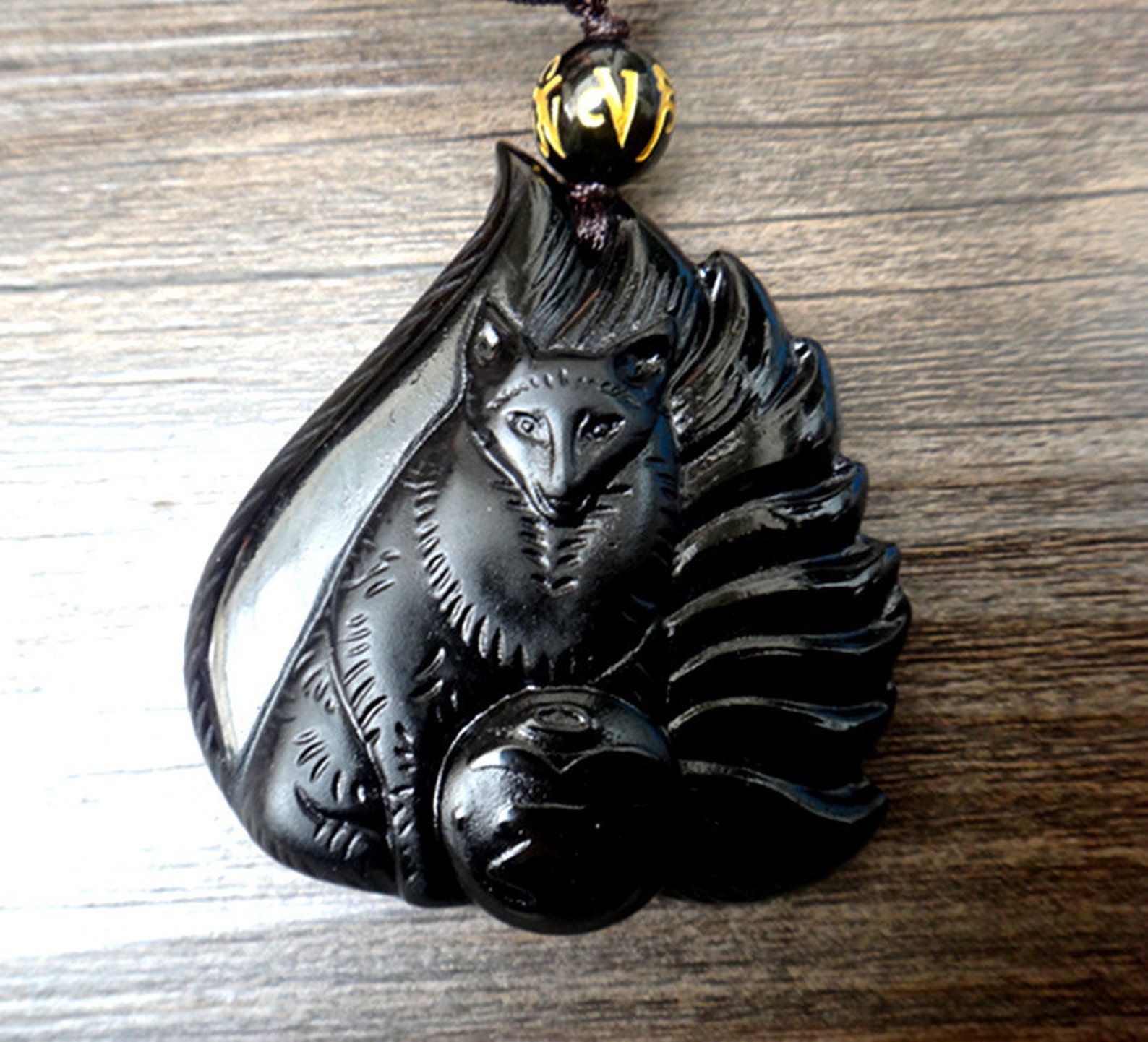 Perfect Natural Obsidian Pendant Nine Fox Mascot - Etsy