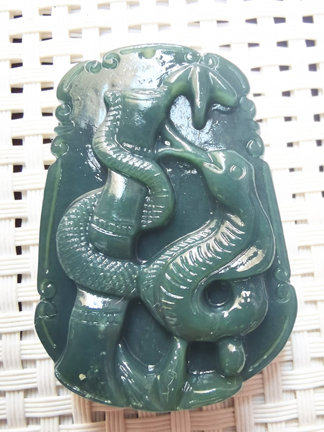 Natural Green Jade Pendant Wishful Snake Carved Pendants - Etsy