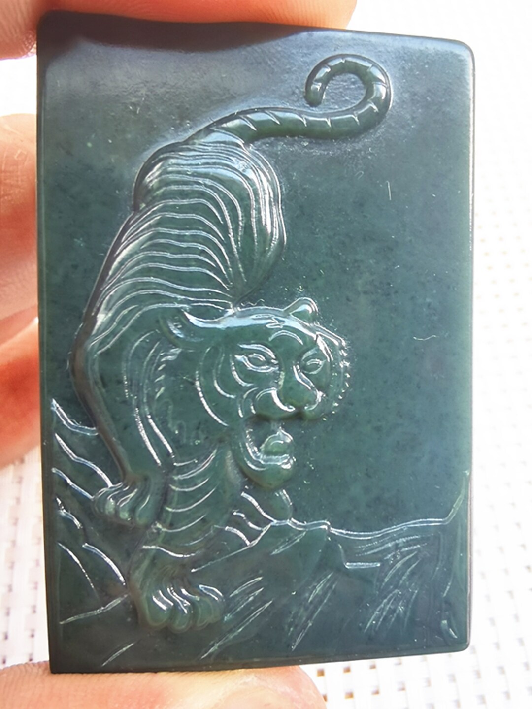 Natural Green Jade Carving Tiger Pendant Mascot Amulet - Etsy UK