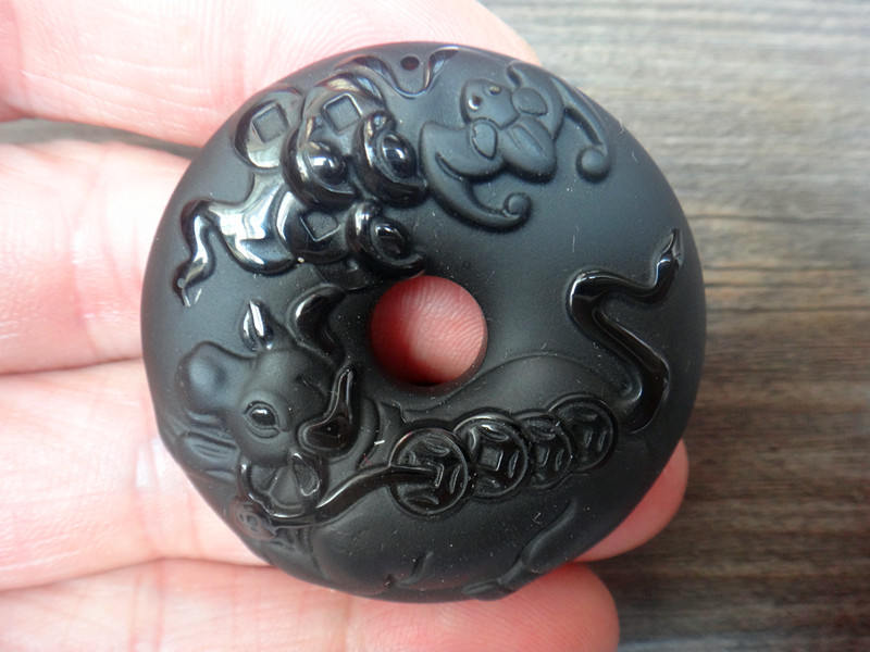 Natural obsidian zodiac ox charm pendant | Etsy