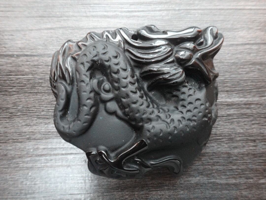 Natural Obsidian Pendant Ancient Chinese Dragon Amulet - Etsy