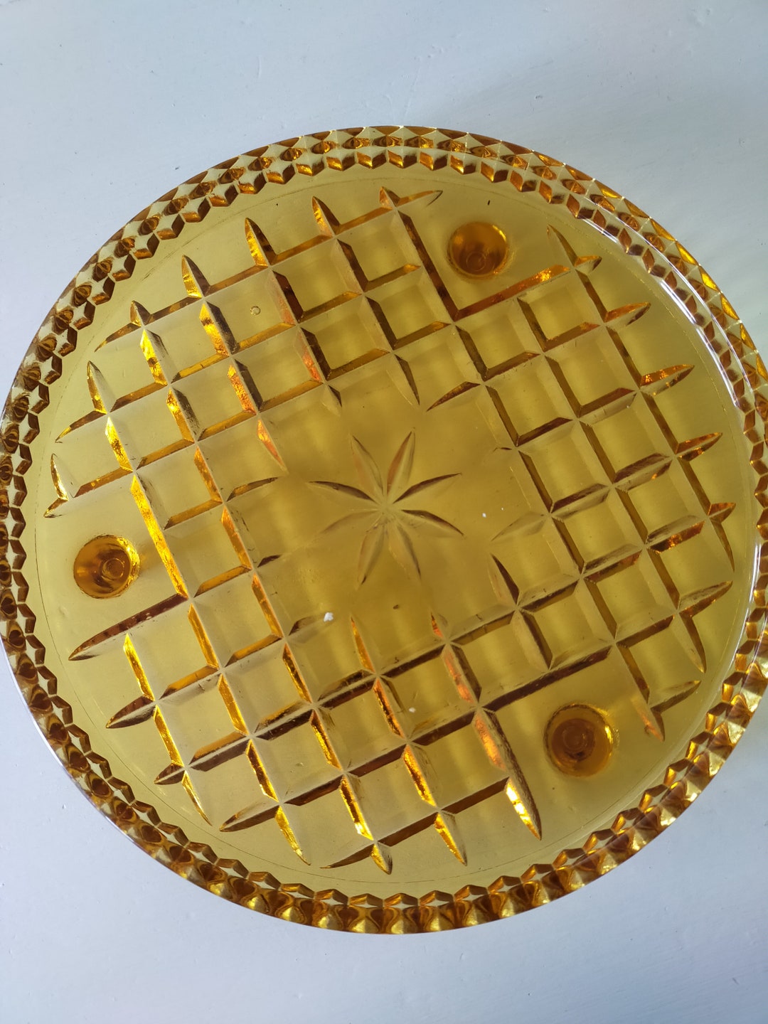 Vintage Amber Cut Glass Plate - Etsy