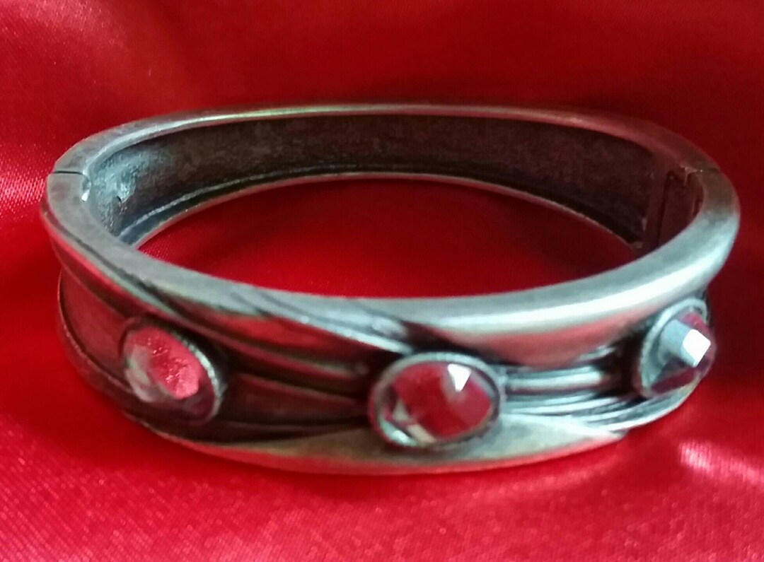 A Beautiful Bangle With a Pewter Like Finish With 3 Clear - Etsy