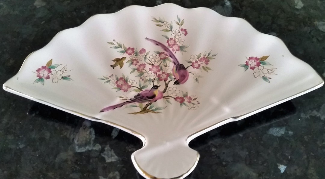 A Beautiful Fan Shaped Dish With Flowers and Birds Made in Japan - Etsy