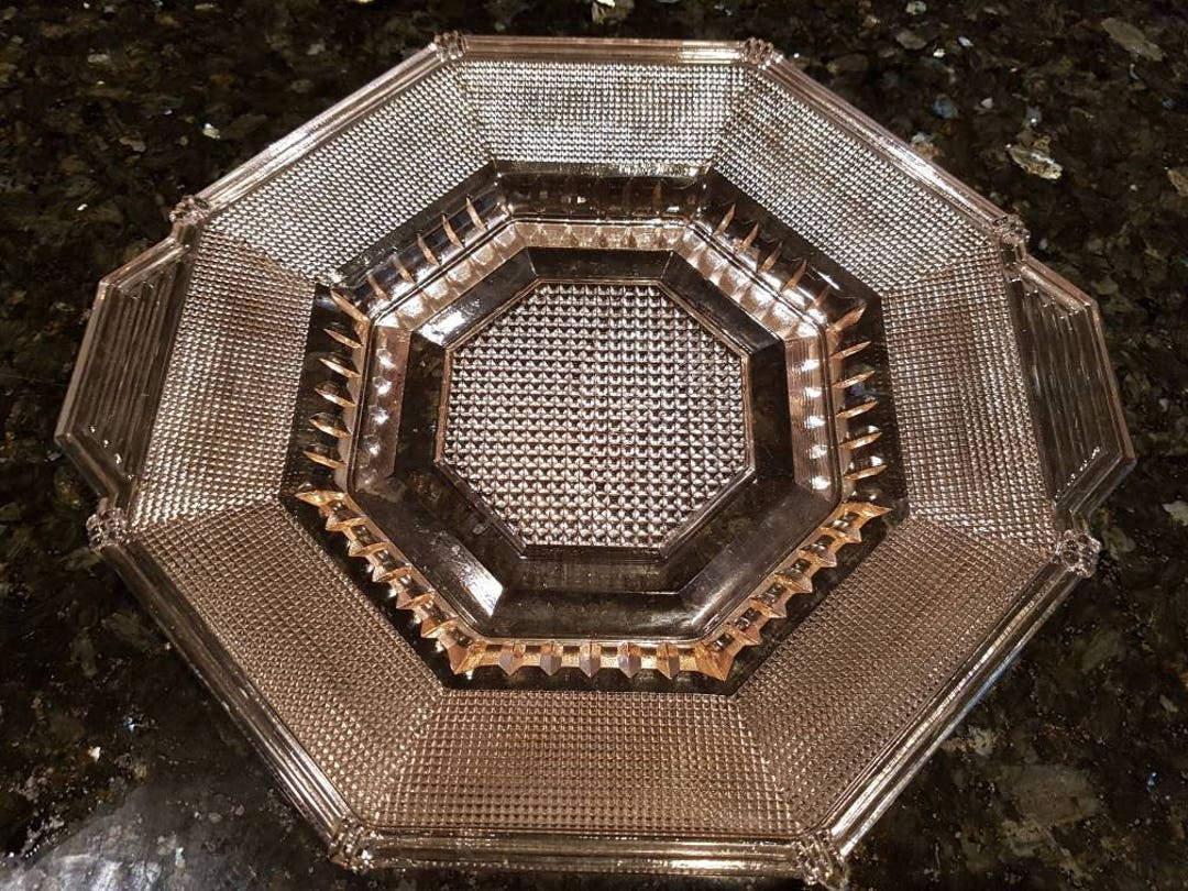 Vintage Minerva Rose Glass Cake Plate Art Deco Inspired 1970s Made by ...