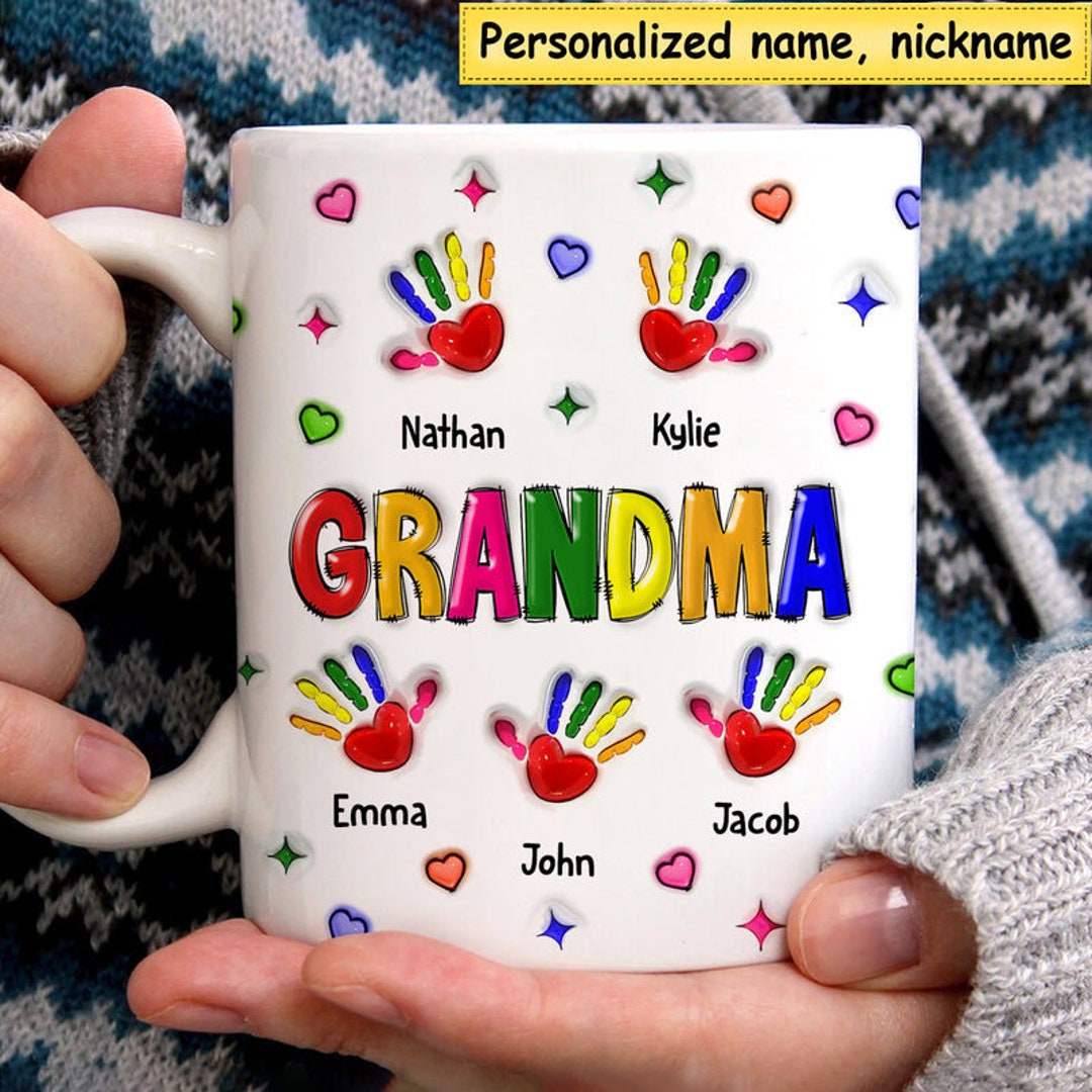 Colorful Grandma Mom Handprint Grandkids 3D Inflated Effect ...