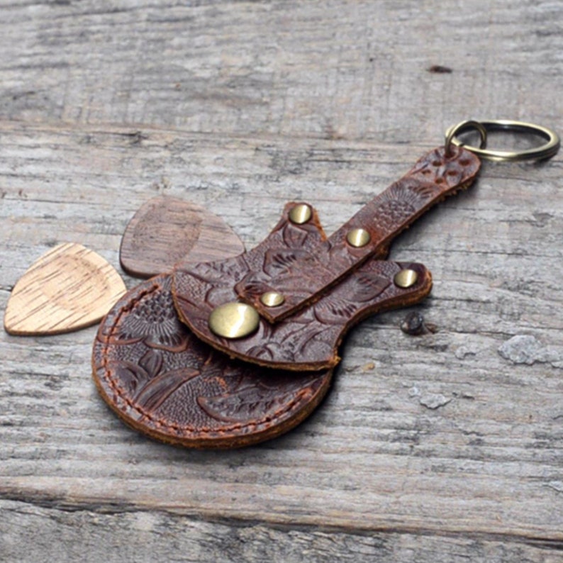 Genuine Guitar Shaped Pick Holder, Genuine Leather Guitar Pick Holder ...