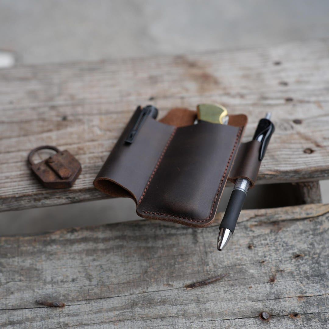 Genuine Leather Sheath , EDC Belt Flashlight Holder, Pen Knives Holster ...
