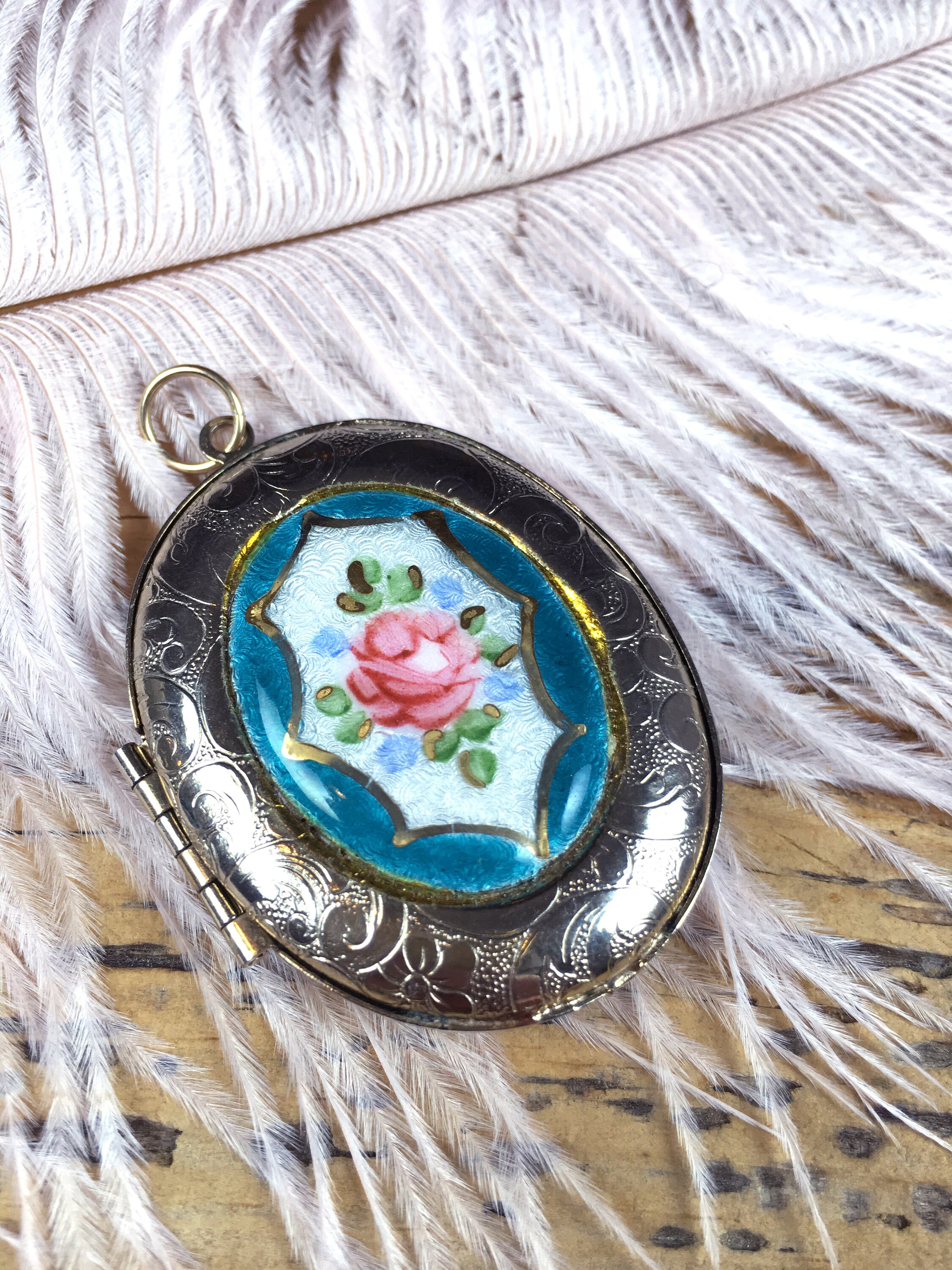 Vintage 1930's Guilloche Oval Hand Painted Locket, Valentine's Day ...