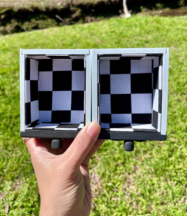 Checkered Heart Jewelry Box | Hand-painted Black & Blue Keepsake | Eco ...