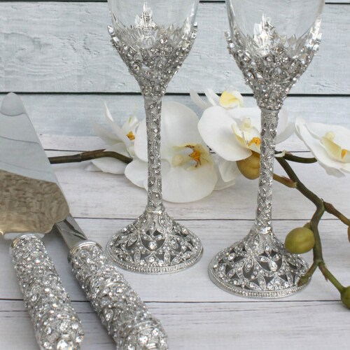 Swarovski Crystal Wedding Toast Set Champagne Glasses - Etsy