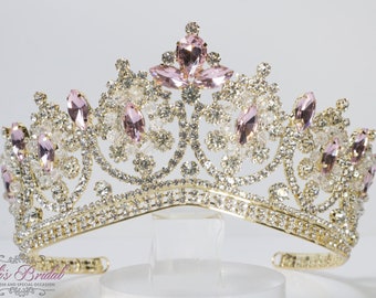 FAST SHIPPING Gold With Light Pink Tiara, Gorgeous Gold Tiara, Tall ...