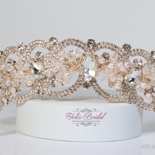 FAST SHIPPING Gold Wedding Tiara With Pearls Gold Crystal - Etsy