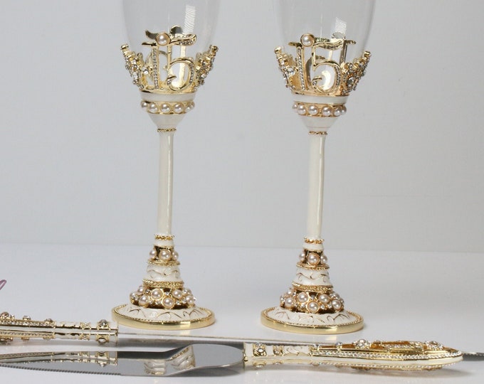 FAST Shipping! Gold Quinceañera Toast and Cake Server Set, Champagne ...